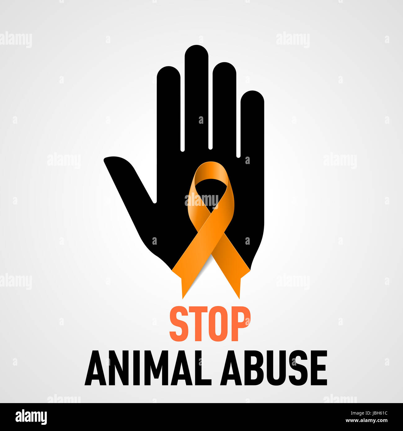 Stop Animal Abuse sign. Black hand with orange ribbon on grey ...