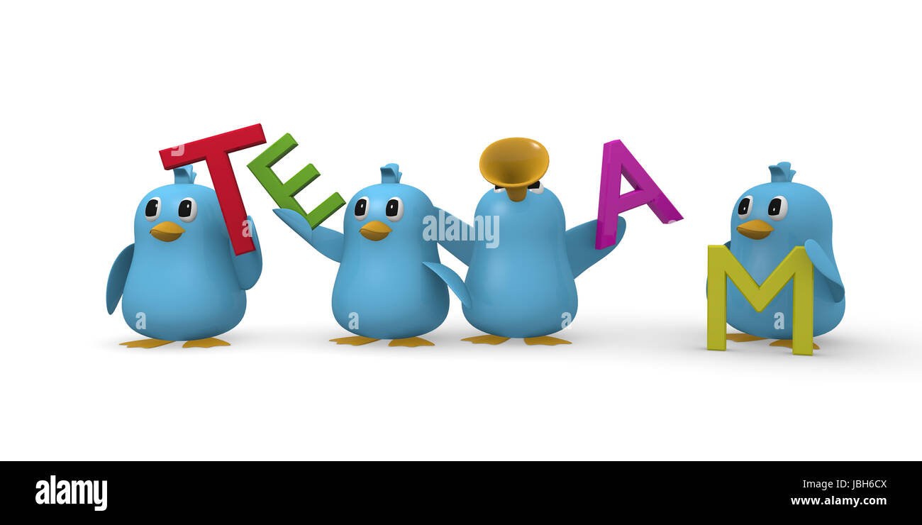 Blue bird team on a white background Stock Photo - Alamy