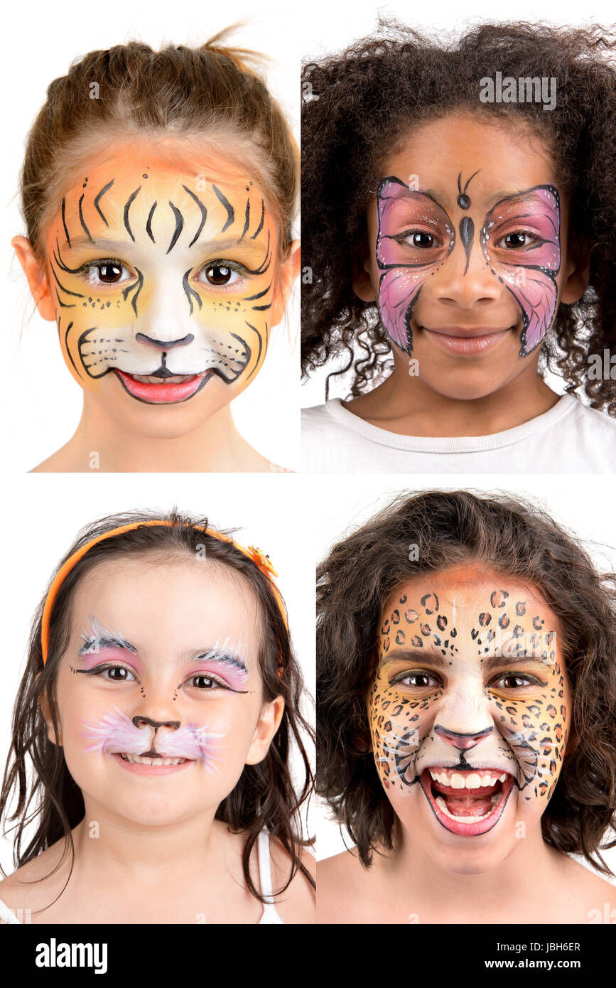 Group of kids with face painting Stock Photo - Alamy