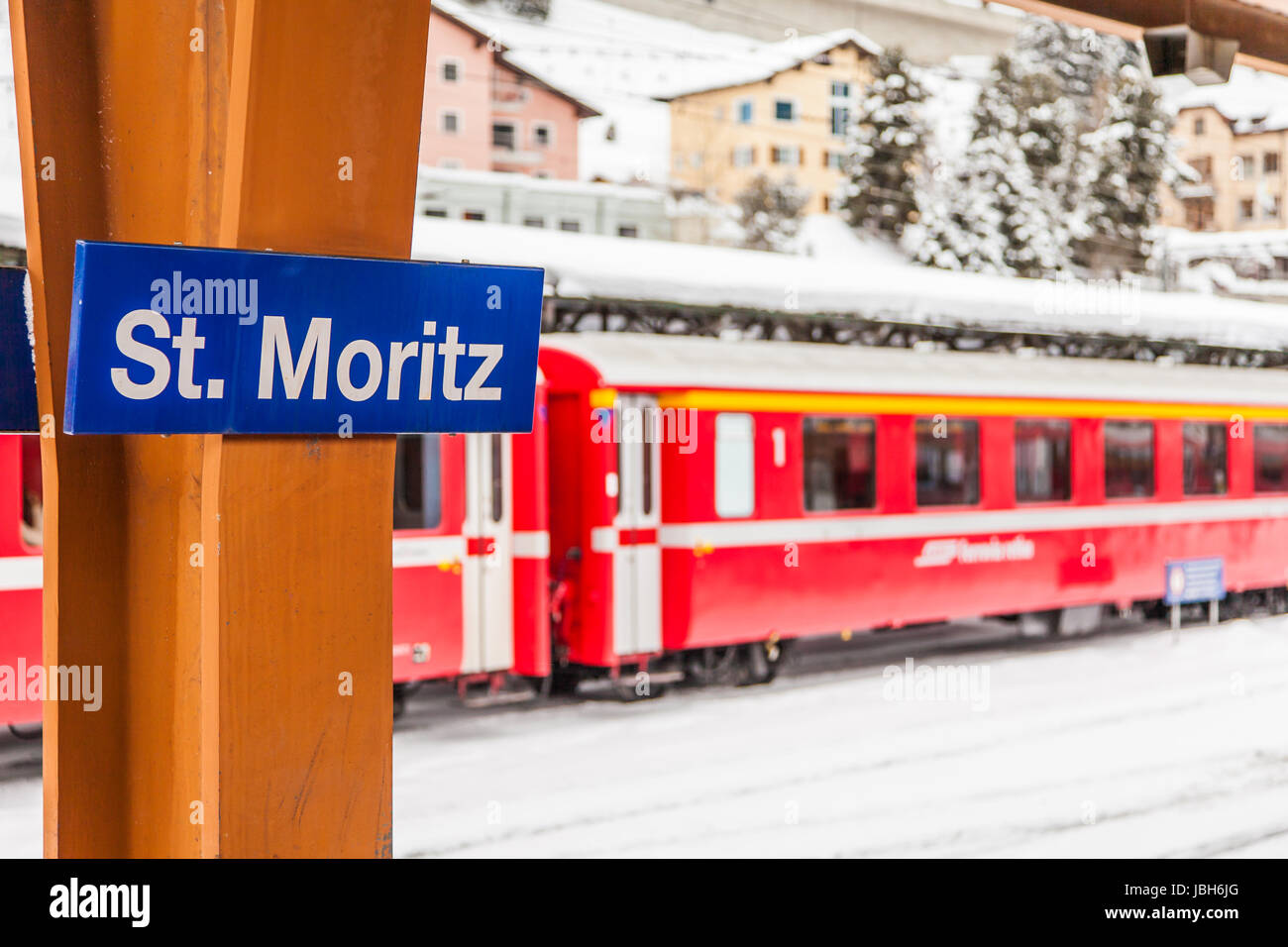 Signseen of the famous St. Moritz Train Station in Switzerland Stock ...