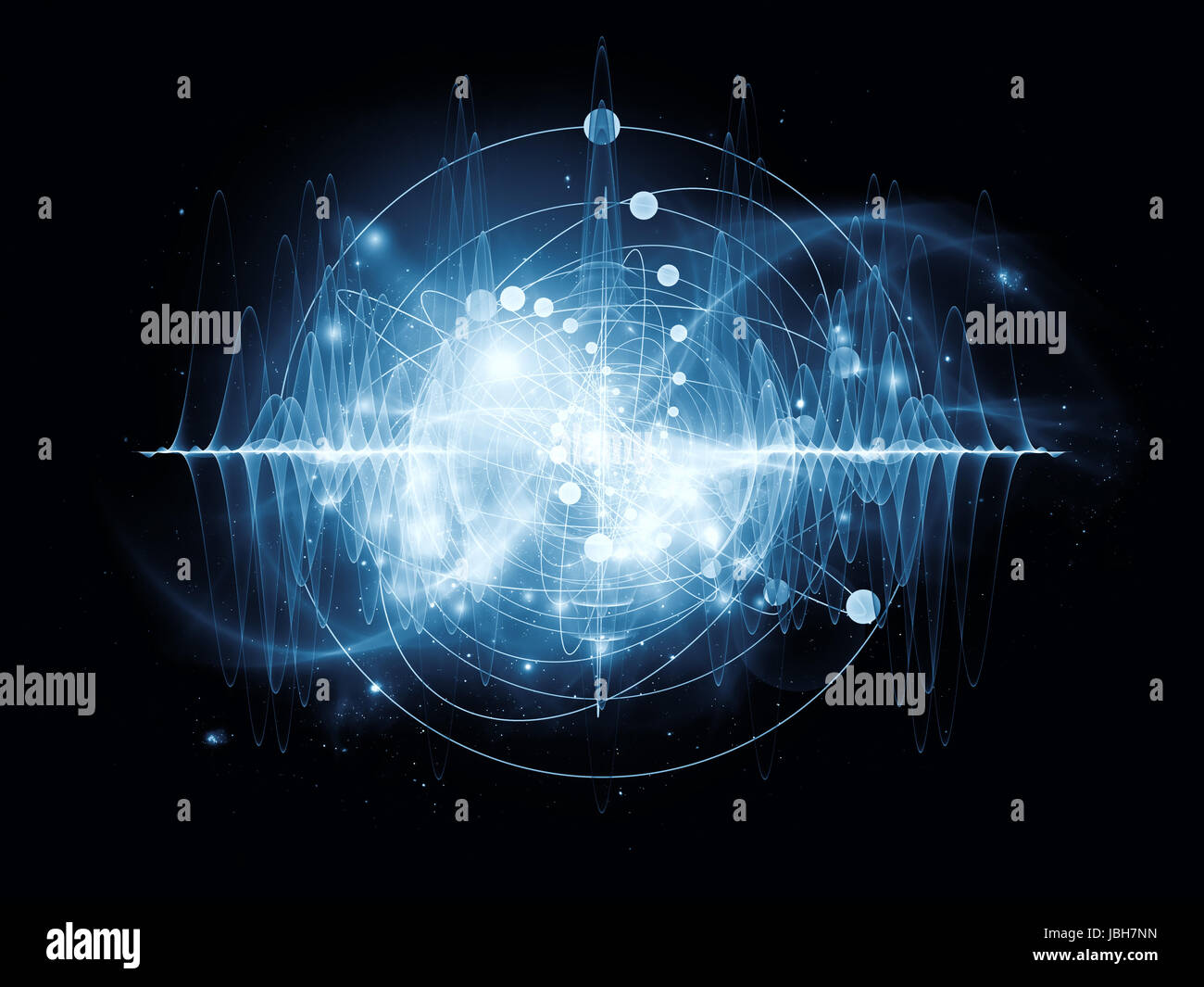 Atomic series. Abstract concept of atom and quantum waves illustrated ...