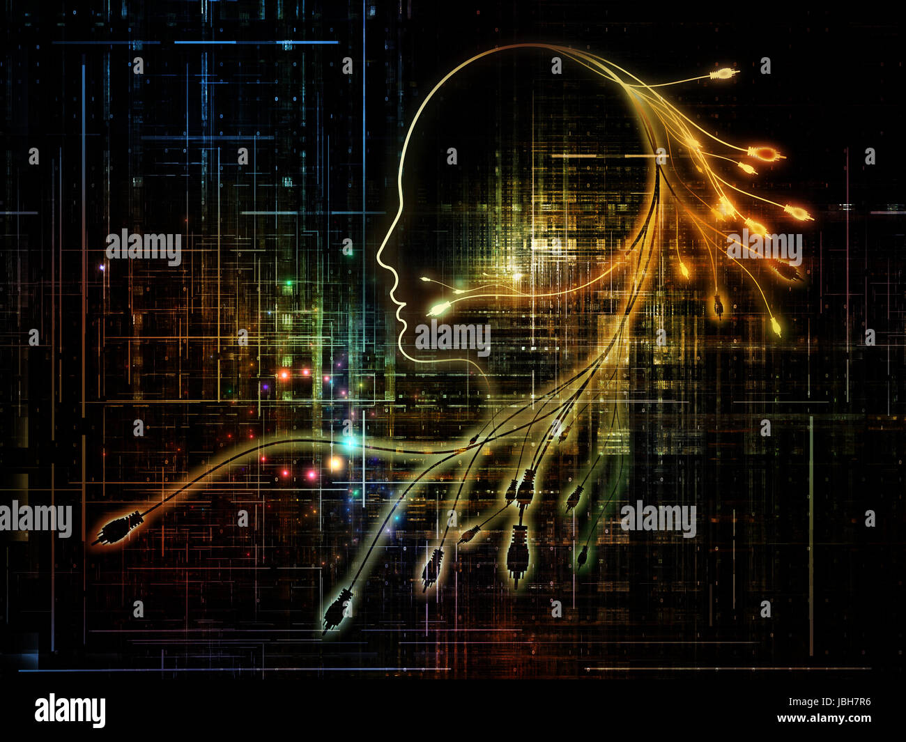 Artificial Intelligence series. Arrangement of human profile ...