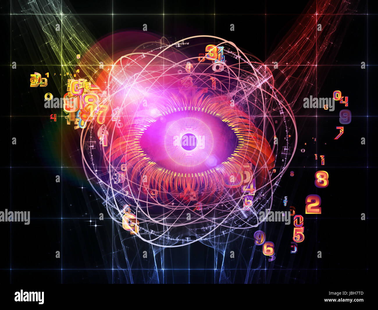 Eye Particle series. Design composed of eye shape, numbers and fractal ...
