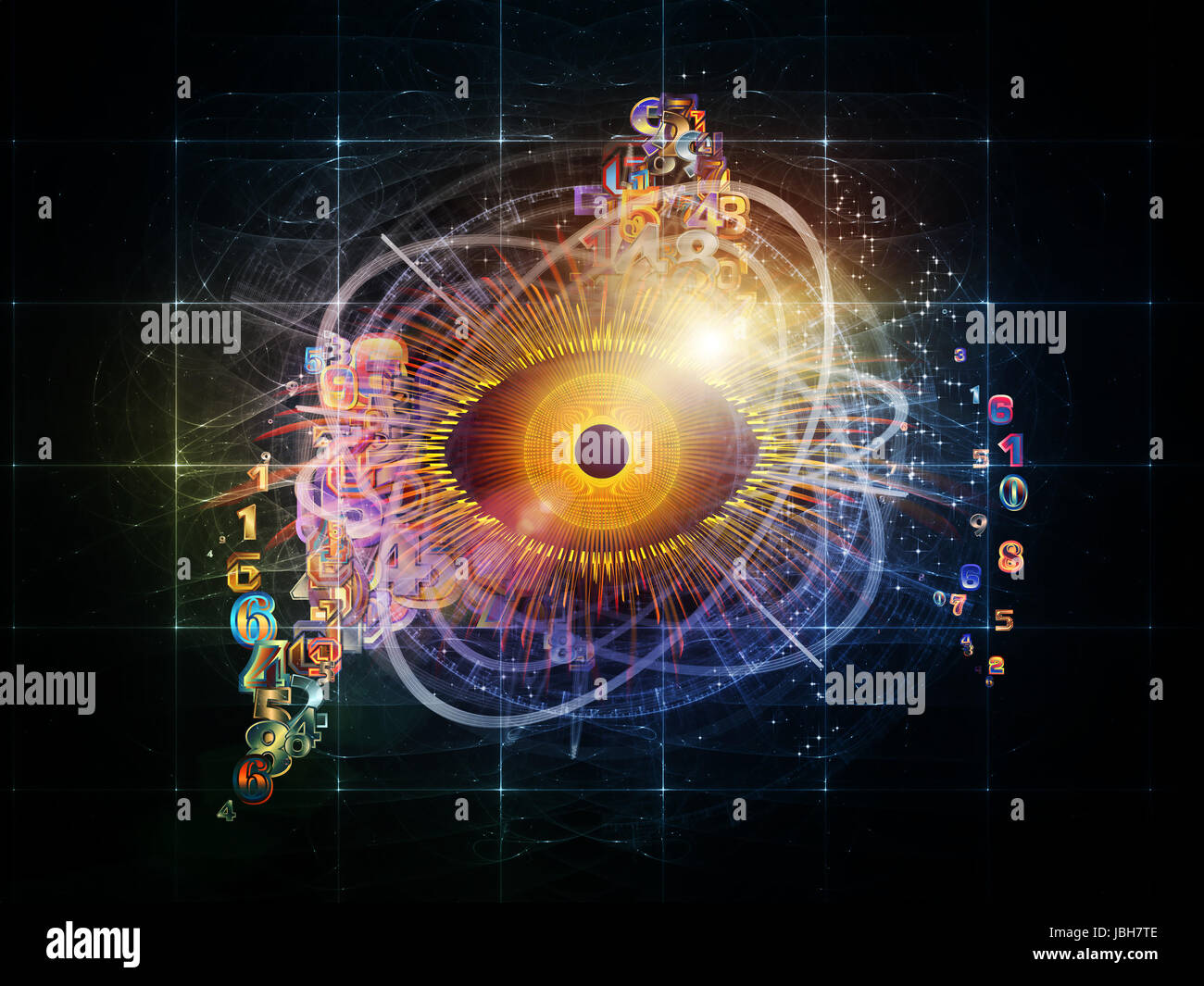 Eye Particle series. Design composed of eye shape, numbers and fractal ...