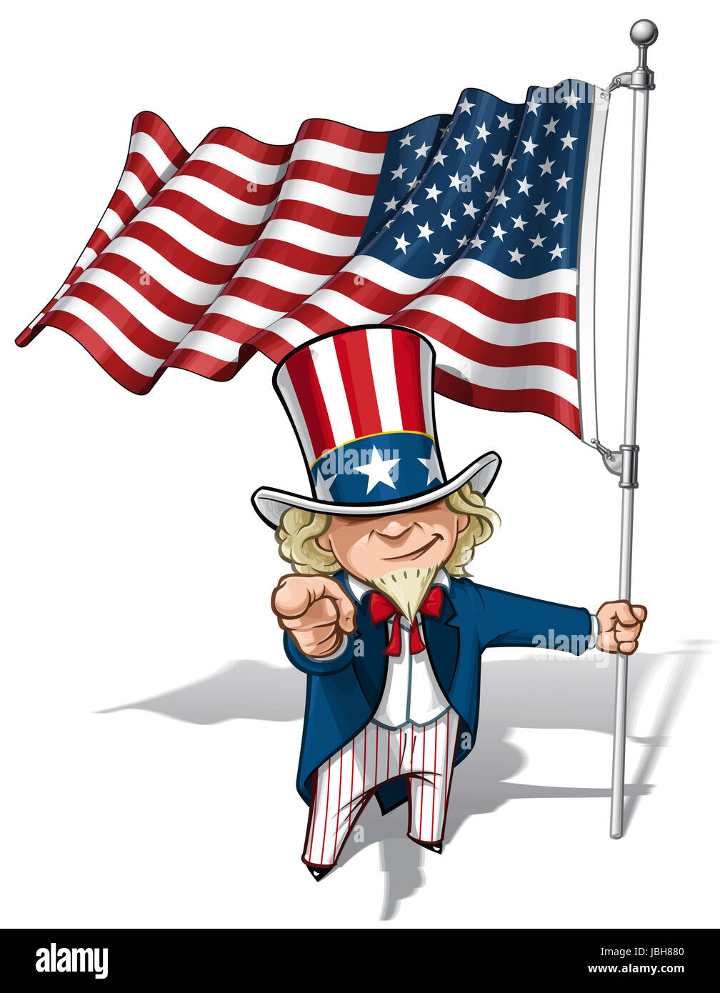 Vector Cartoon Illustration of Uncle Sam holding a waving American ...