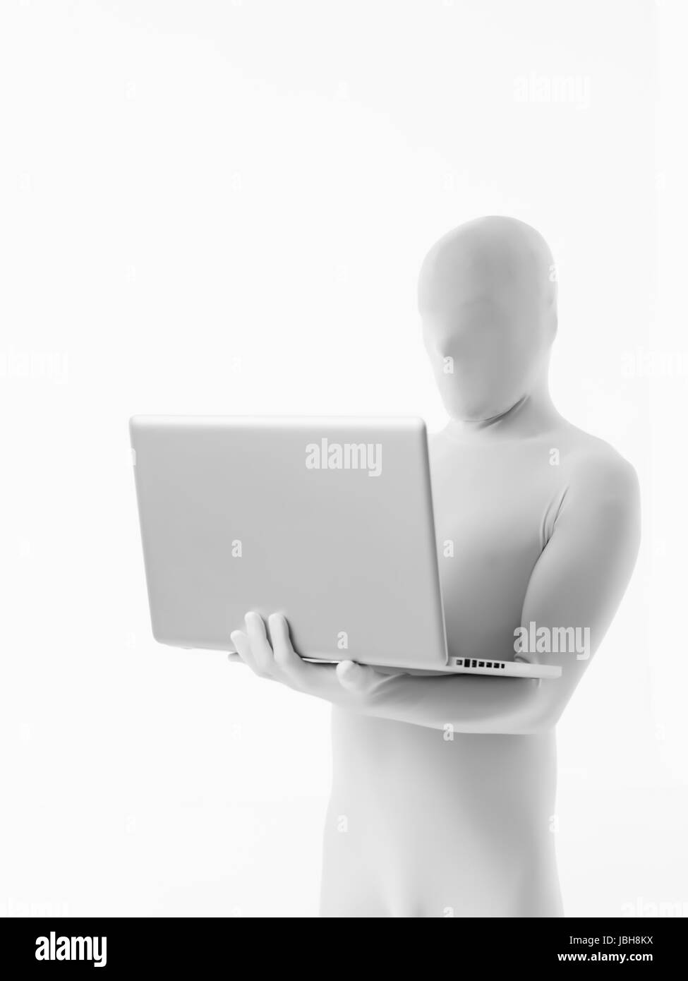 faceless man dressed white sitting with a laptop in arm Stock Photo - Alamy