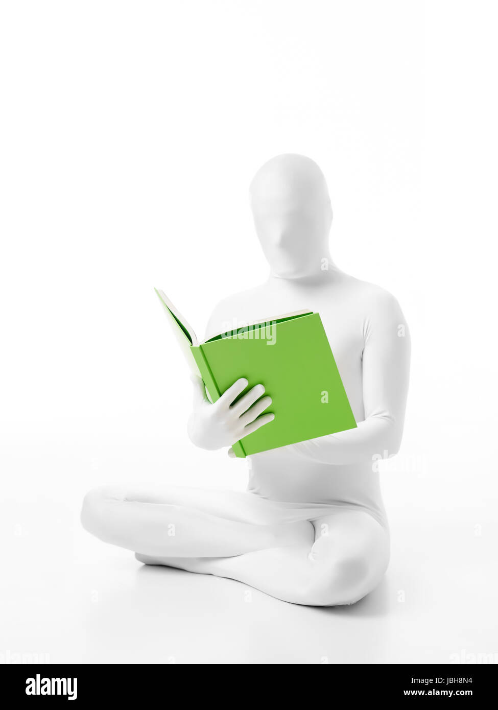 faceless man dressed white with a book in hand sitting on the floor ...