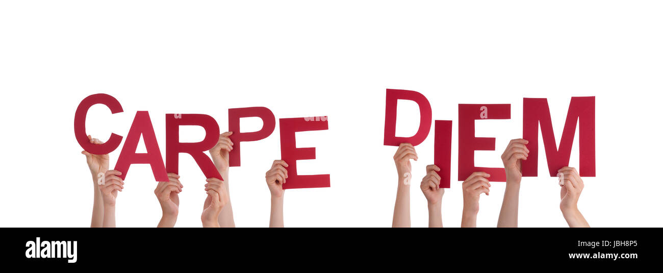 Many Hands Holding the Latin Words Carpe Diem, Isolated Stock Photo - Alamy