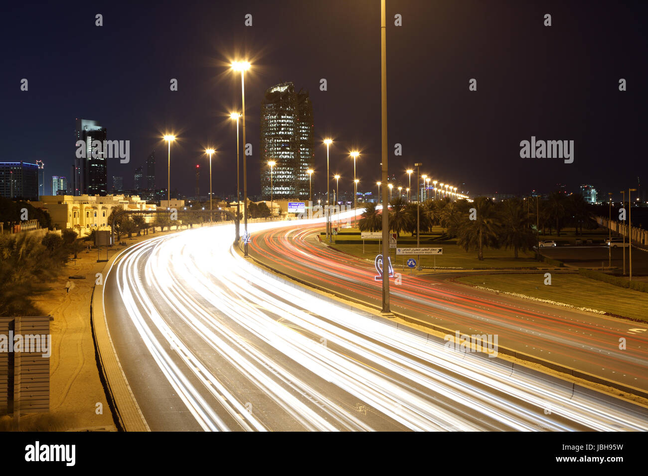 Corniche road at night in Abu Dhabi, United Arab Emirates Stock Photo ...