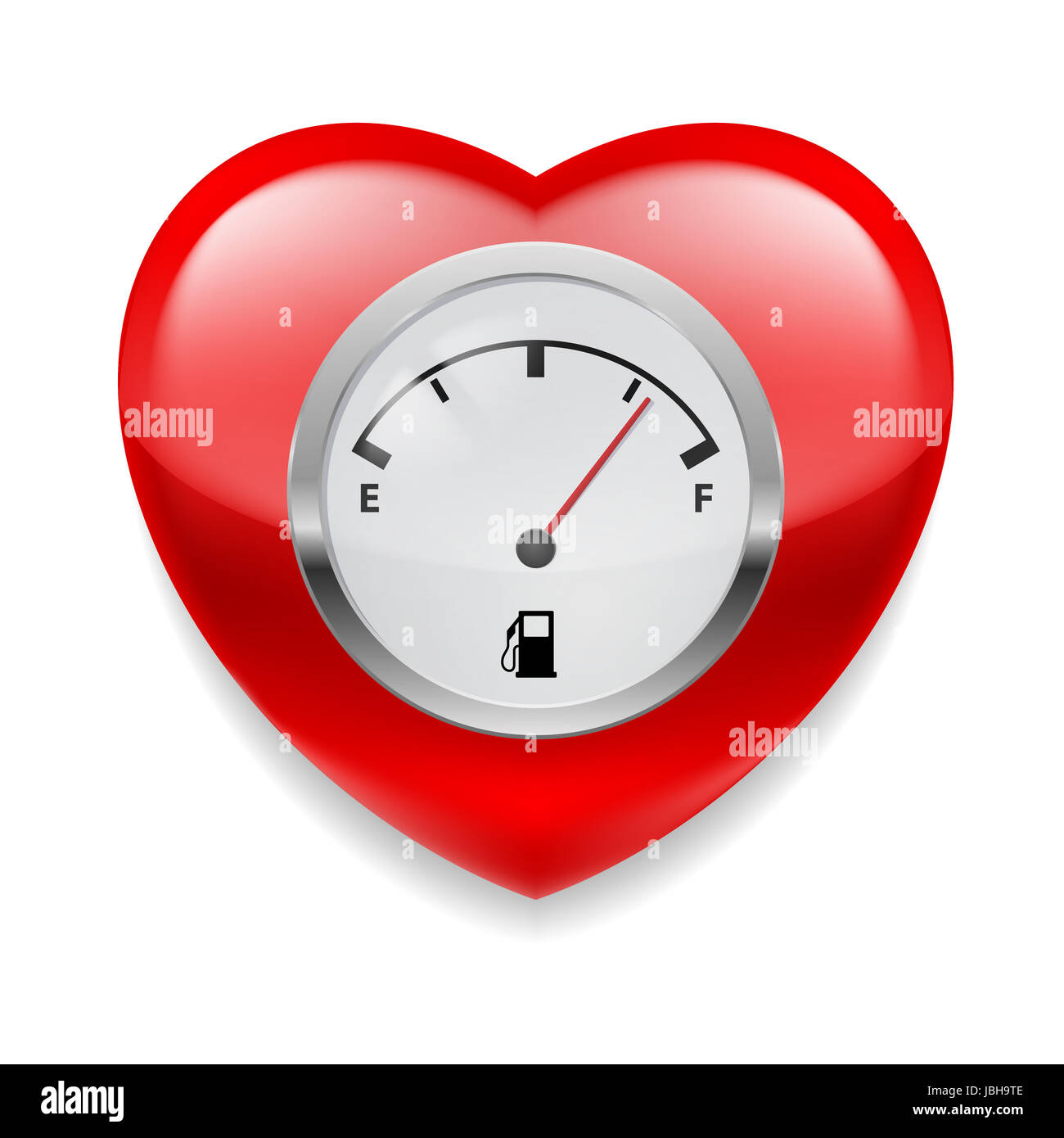 Shiny red heart with fuel indicator showing almost full. Symbol of ...