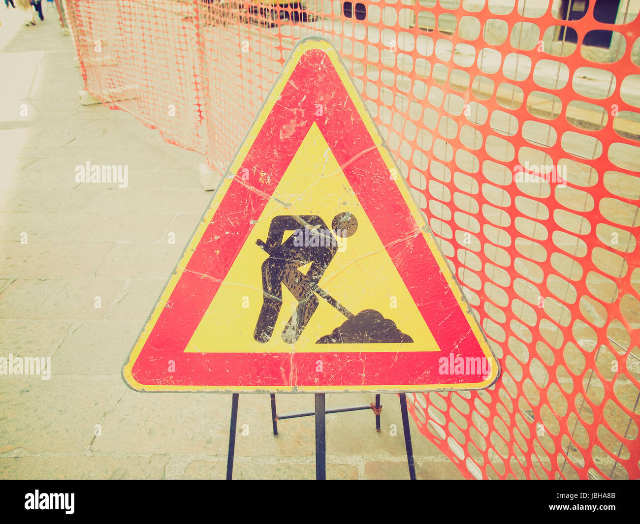 Vintage retro looking Road works sign for construction works in ...
