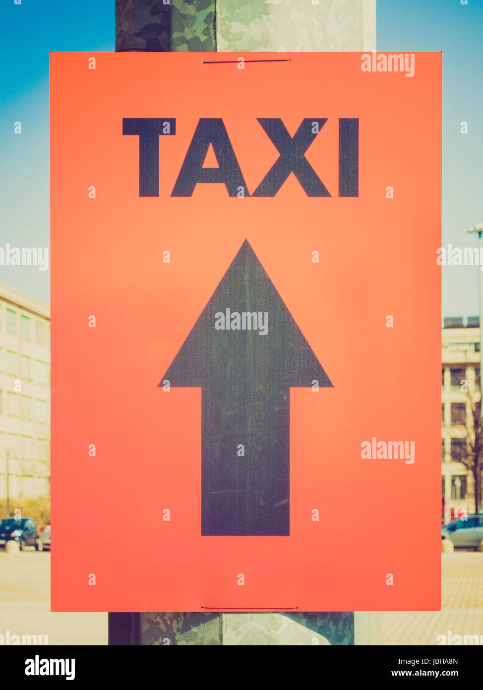 Vintage retro looking A road sign for a taxi zone Stock Photo - Alamy