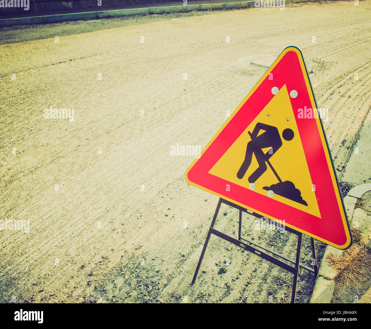 Vintage retro looking Road works traffic sign for construction site ...