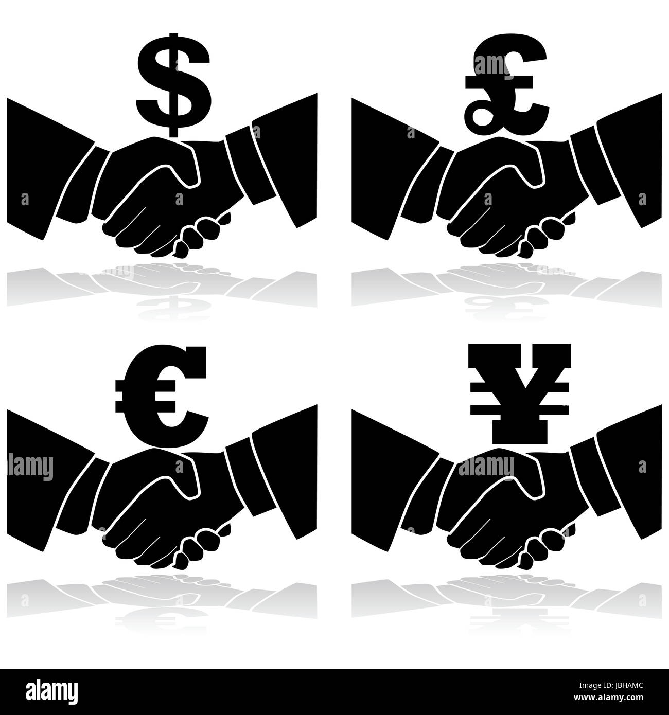Icon illustration showing a handshake with a currency symbol on top of ...