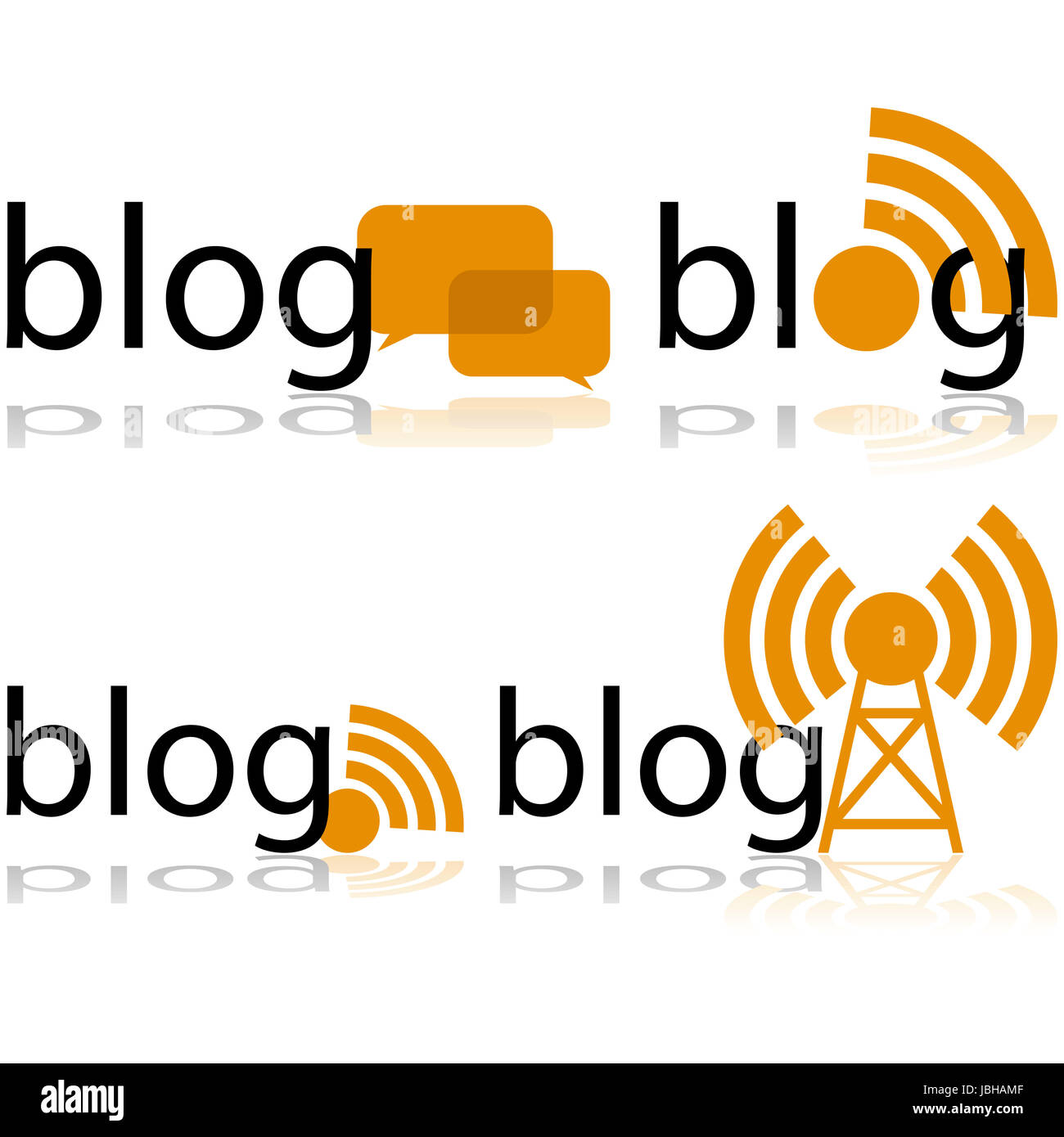 Icon set showing the word blog combined in different ways with smaller ...
