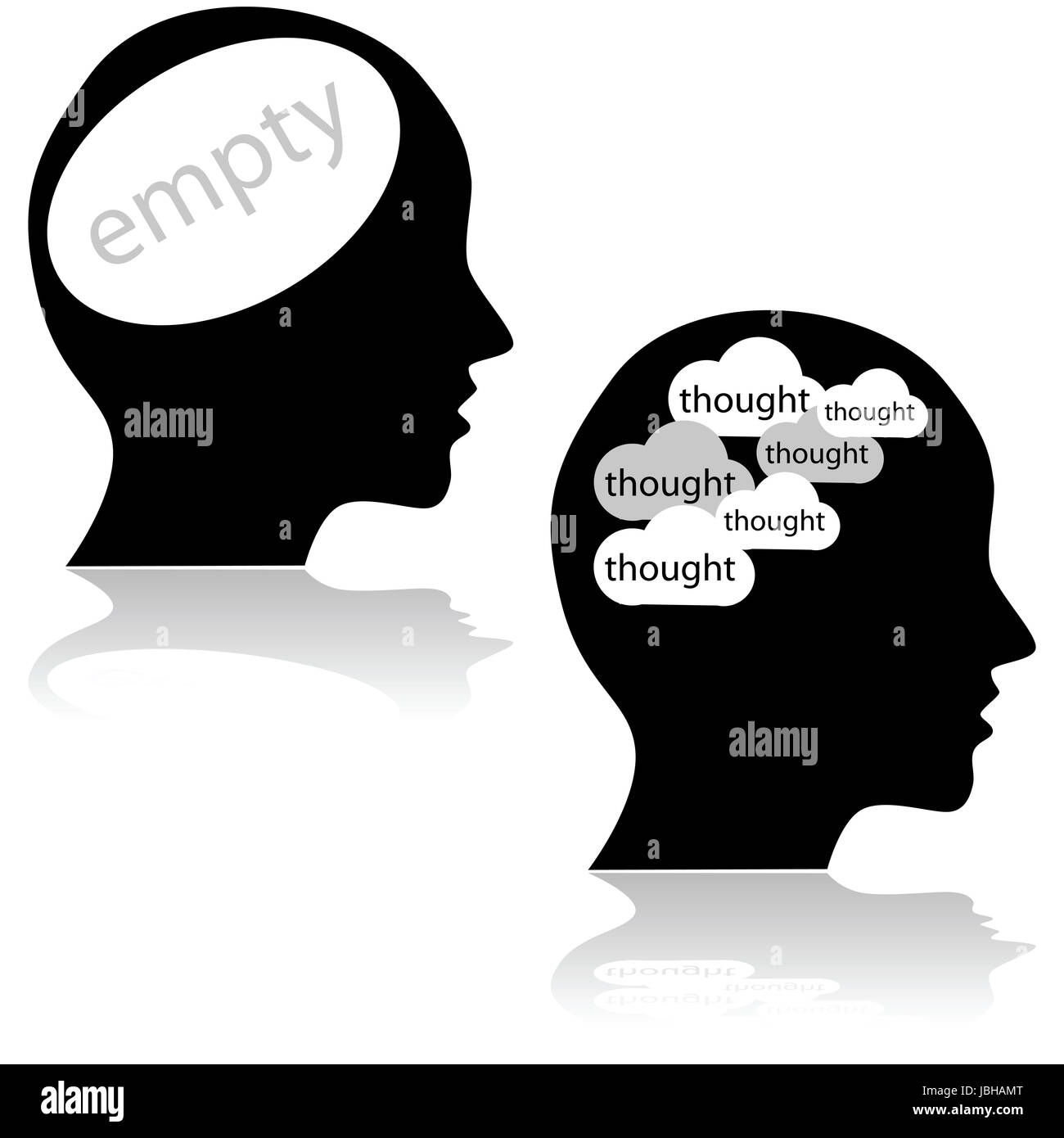Concept illustration showing a head with an empty mind and another with ...