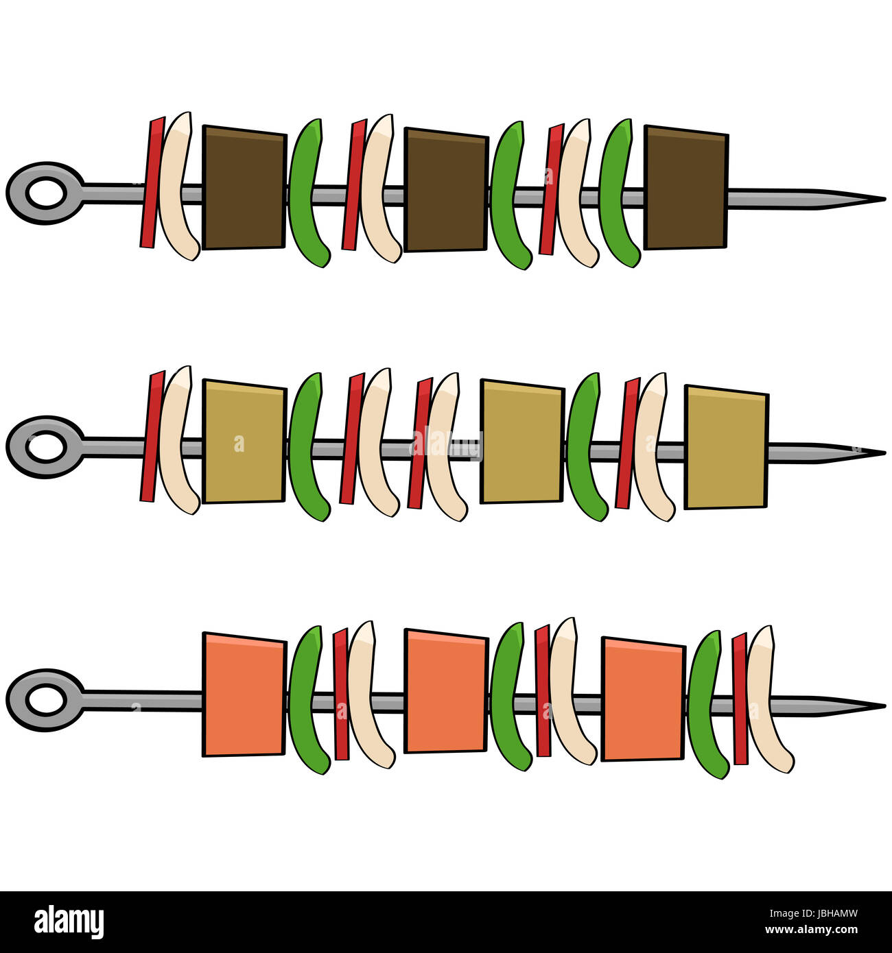 Cartoon illustration showing different skewers ready to be barbecued ...