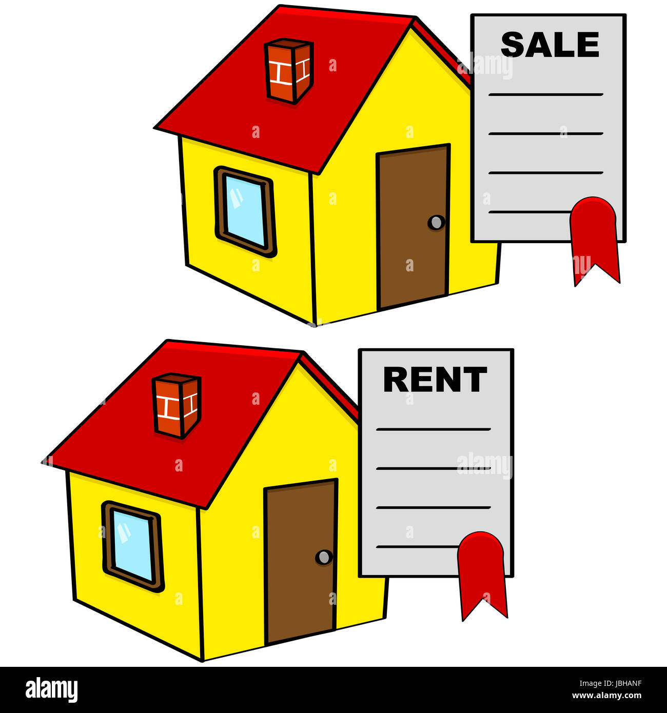 Cartoon illustration showing a sale and a rental agreement on top of a ...