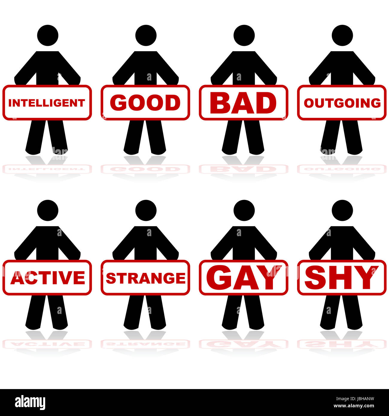 Concept illustration showing people holding labels which are commonly ...