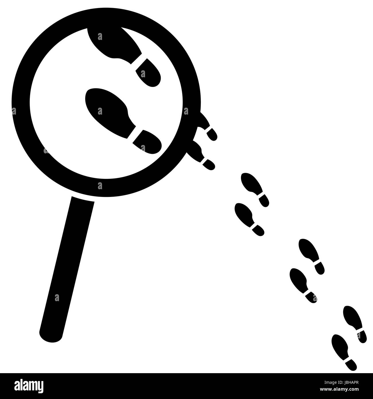 Concept illustration showing a magnifying glass over a few footprints ...