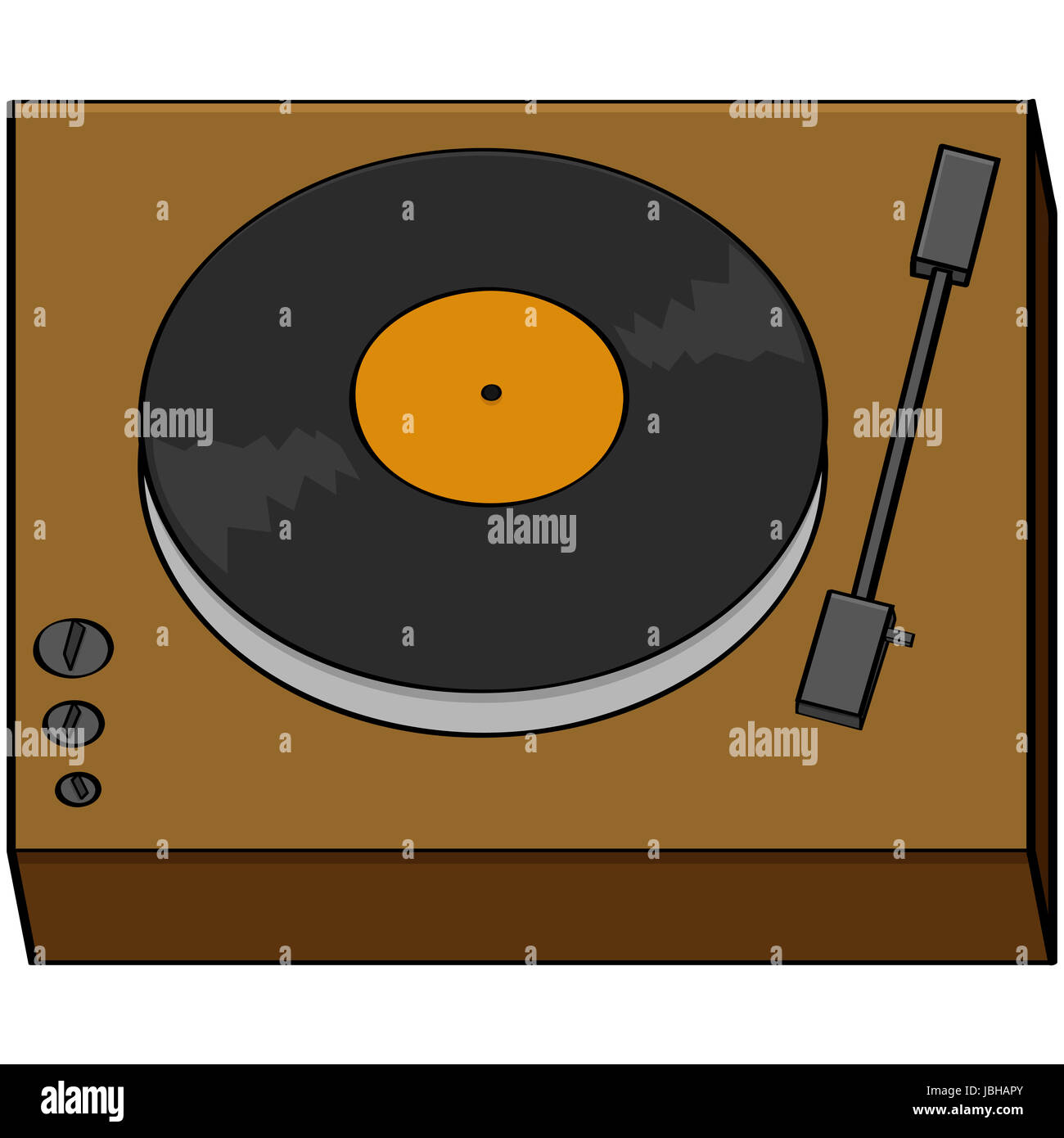 Cartoon illustration of an old turntable with a music record on it ...