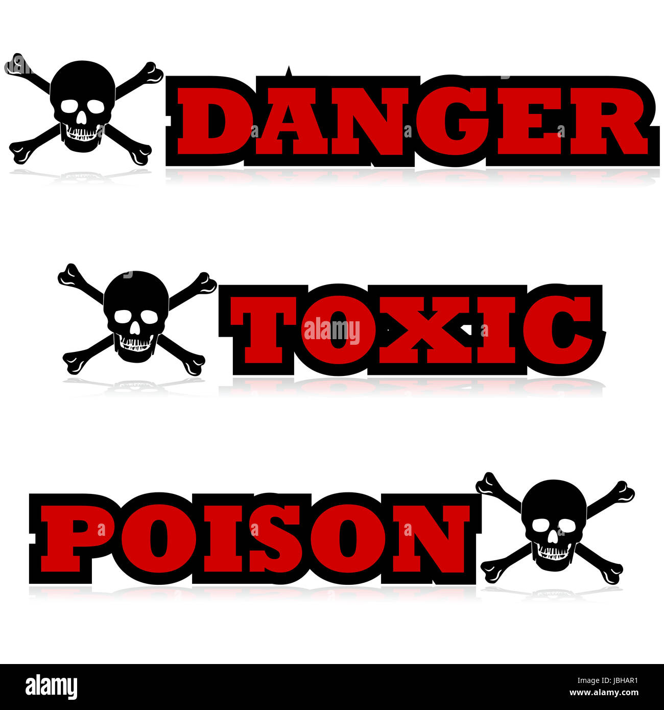 Concept illustration showing a skull with bones beside the words danger ...