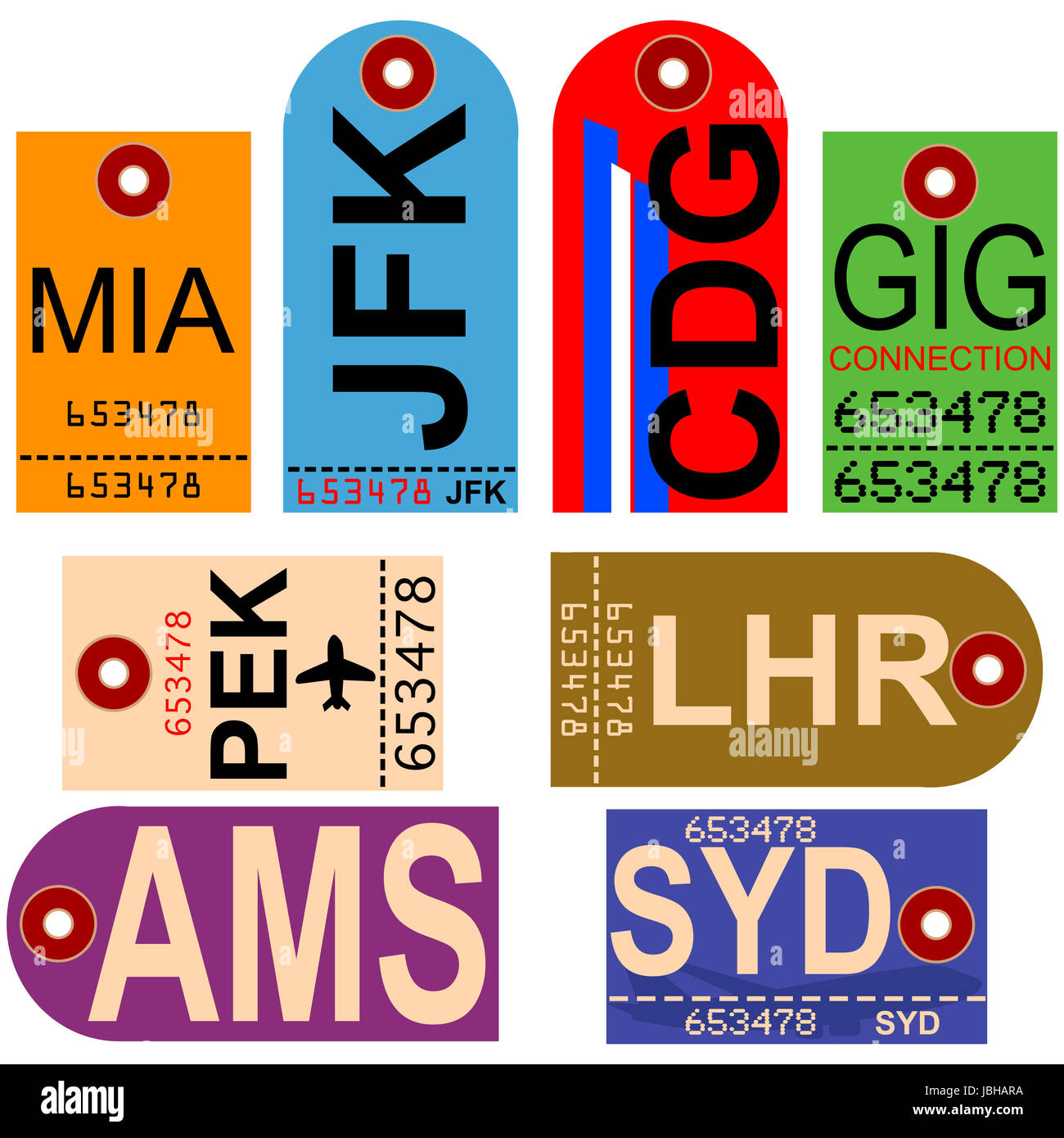 Old style illustration showing retro looking airplane tags with ...