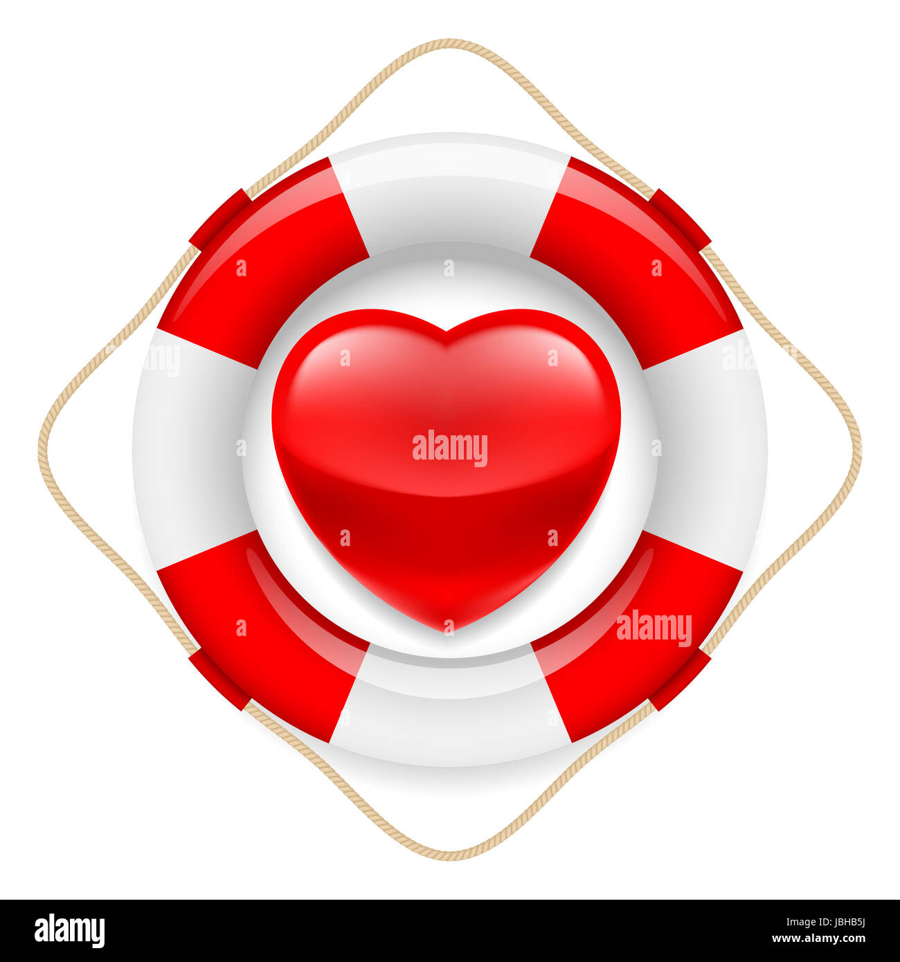 Red glossy heart in safety ring. Metaphor of love or life saving Stock ...