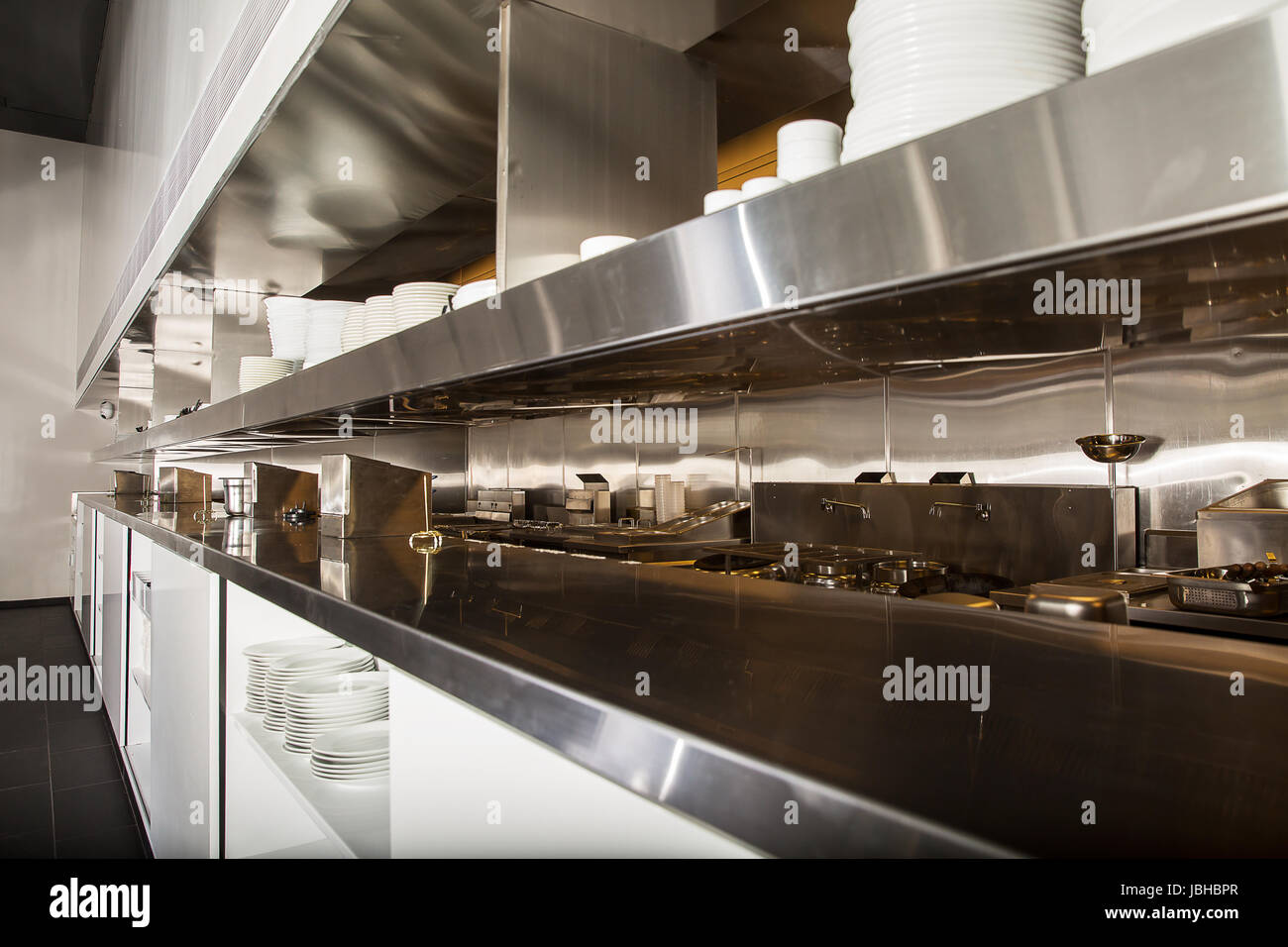 Professional kitchen, view counter in stainless steel Stock Photo - Alamy