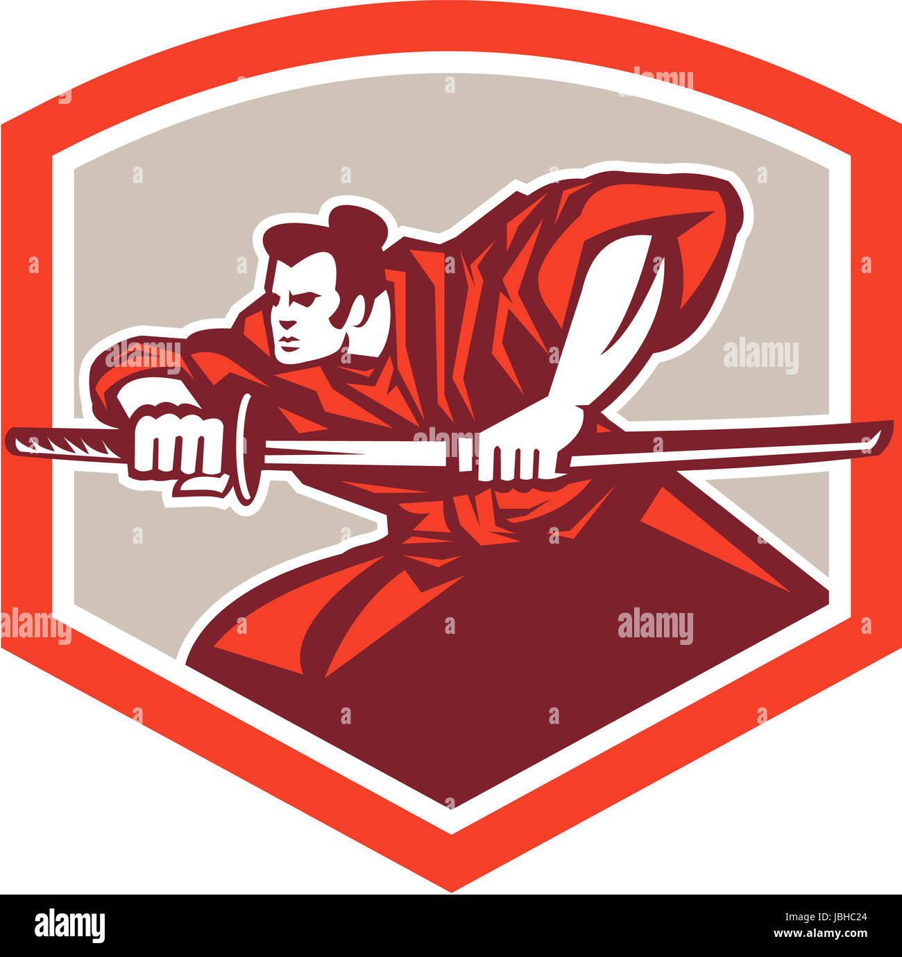 Illustration of a Samurai warrior drawing katana sword in fighting ...