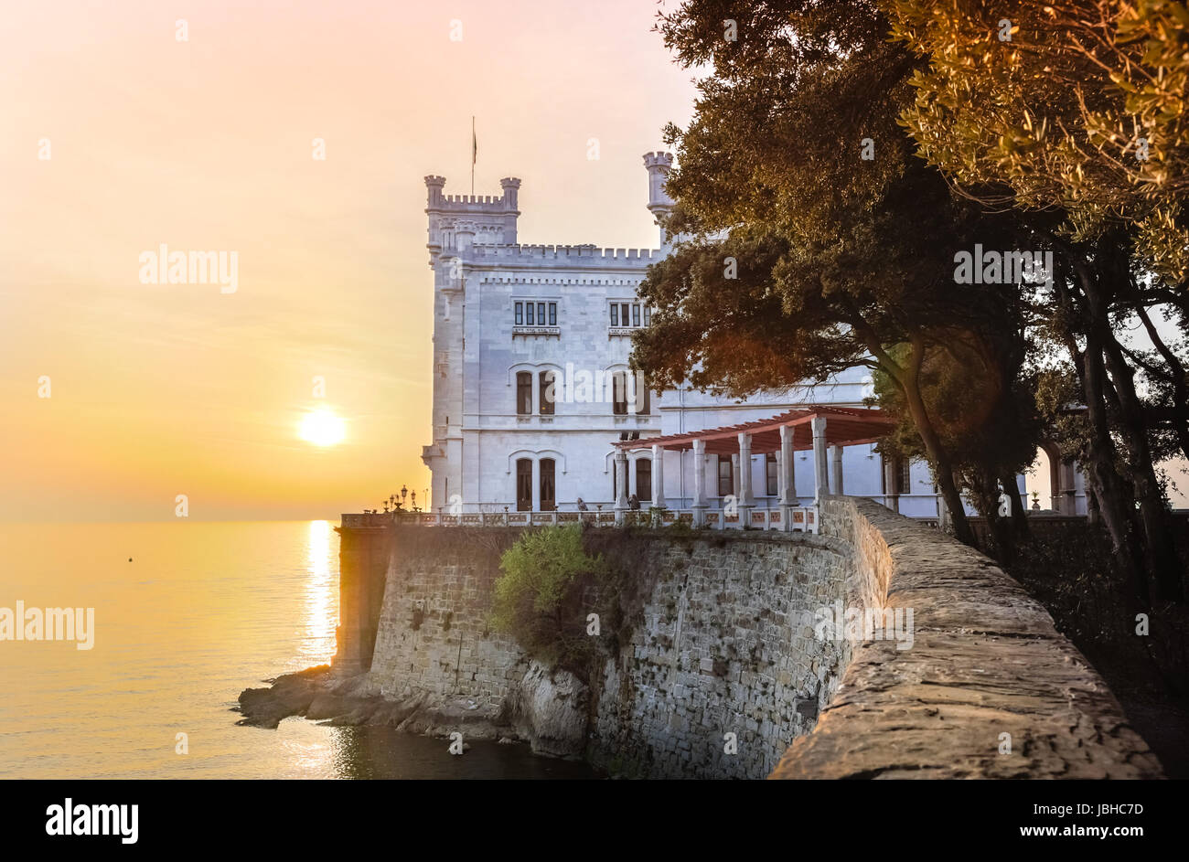 Miramare Castle, Castello di Miramare, in sunset. it is a 19th century ...