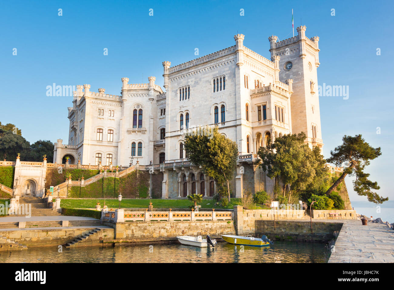 Miramare Castle, Castello di Miramare, in sunset. it is a 19th century ...