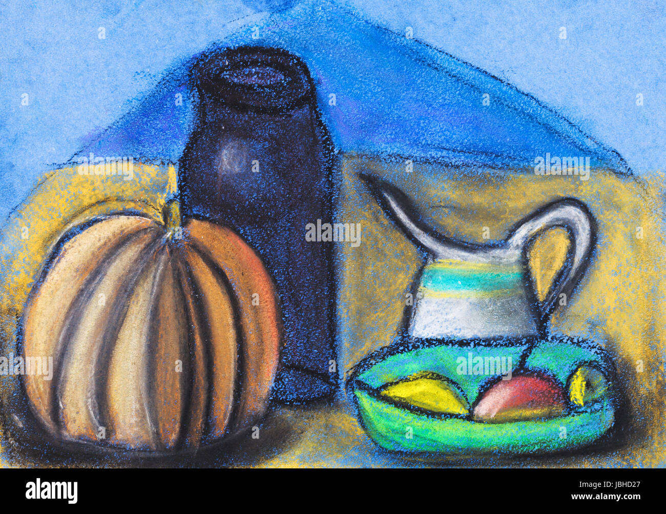 Still Life Drawing Of Objects In Colour