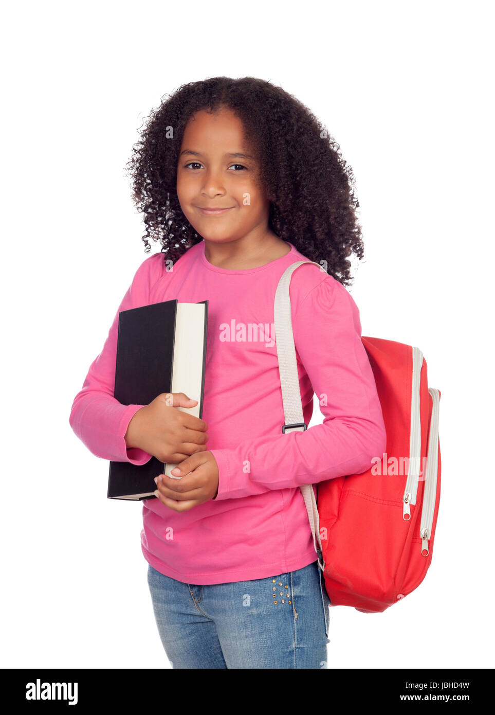 Little student girl isolated on a white background Stock Photo - Alamy