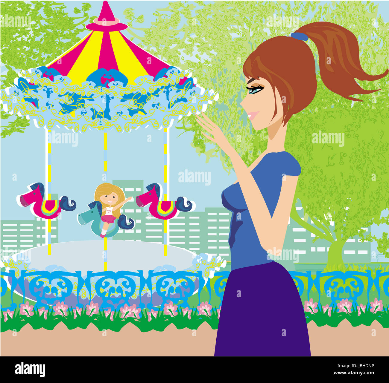 child playing on the carousel Stock Photo - Alamy