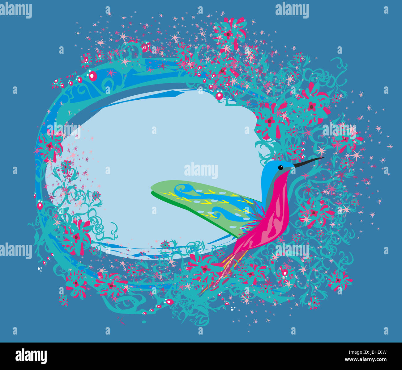 floral frame with hummingbird Stock Photo - Alamy