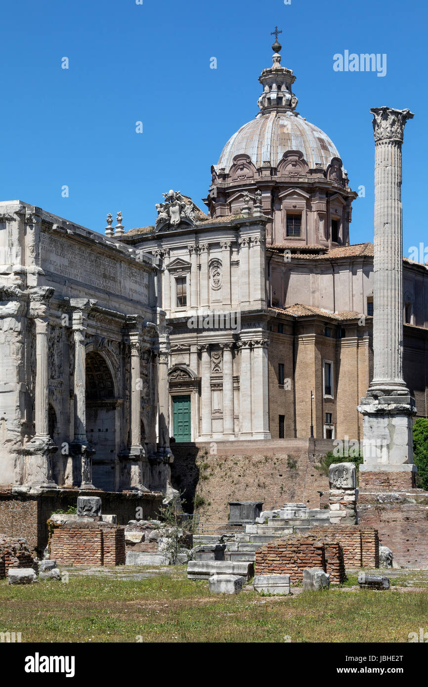 The Roman Forum - Rome Italy. The Arch of Septimius Severus, the church ...