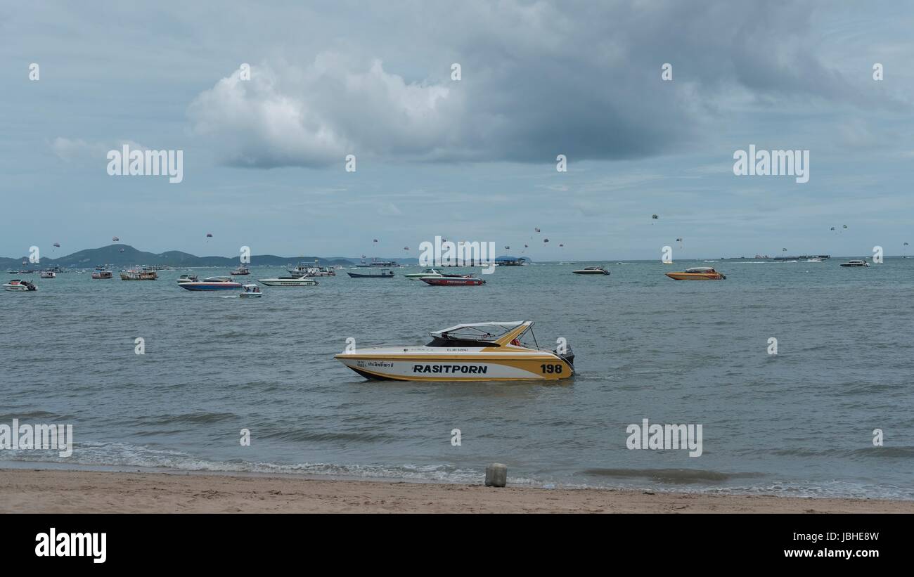 Water Sports Yellow Speed Boat with Clouds Overhead In the Gulf of ...