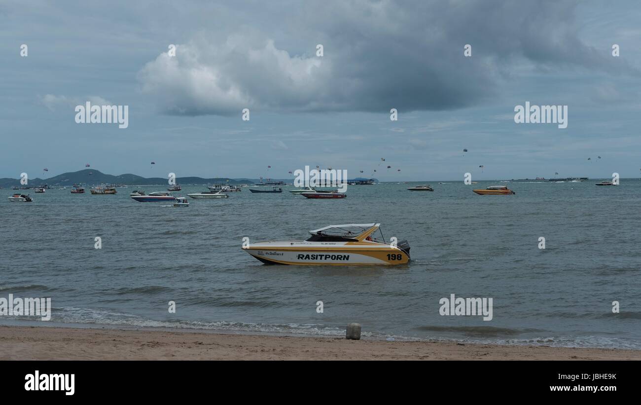 Water Sports Yellow Speed Boat with Clouds Overhead In the Gulf of ...