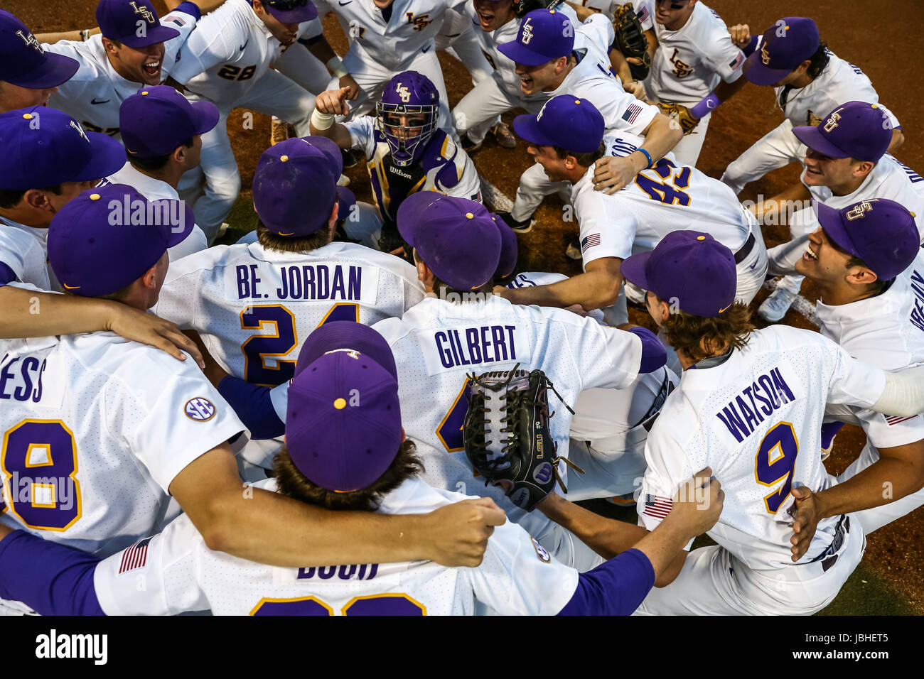Baton Rouge, LA, USA. 10th June, 2017. LSU catcher Michael Papierski (2 ...