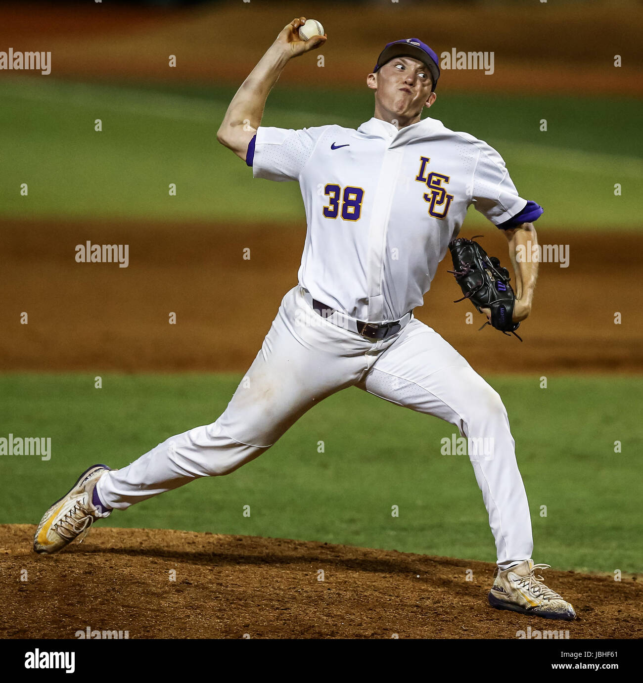 Baton Rouge, LA, USA. 10th June, 2017. LSU pitcher Zack Hess (38 ...