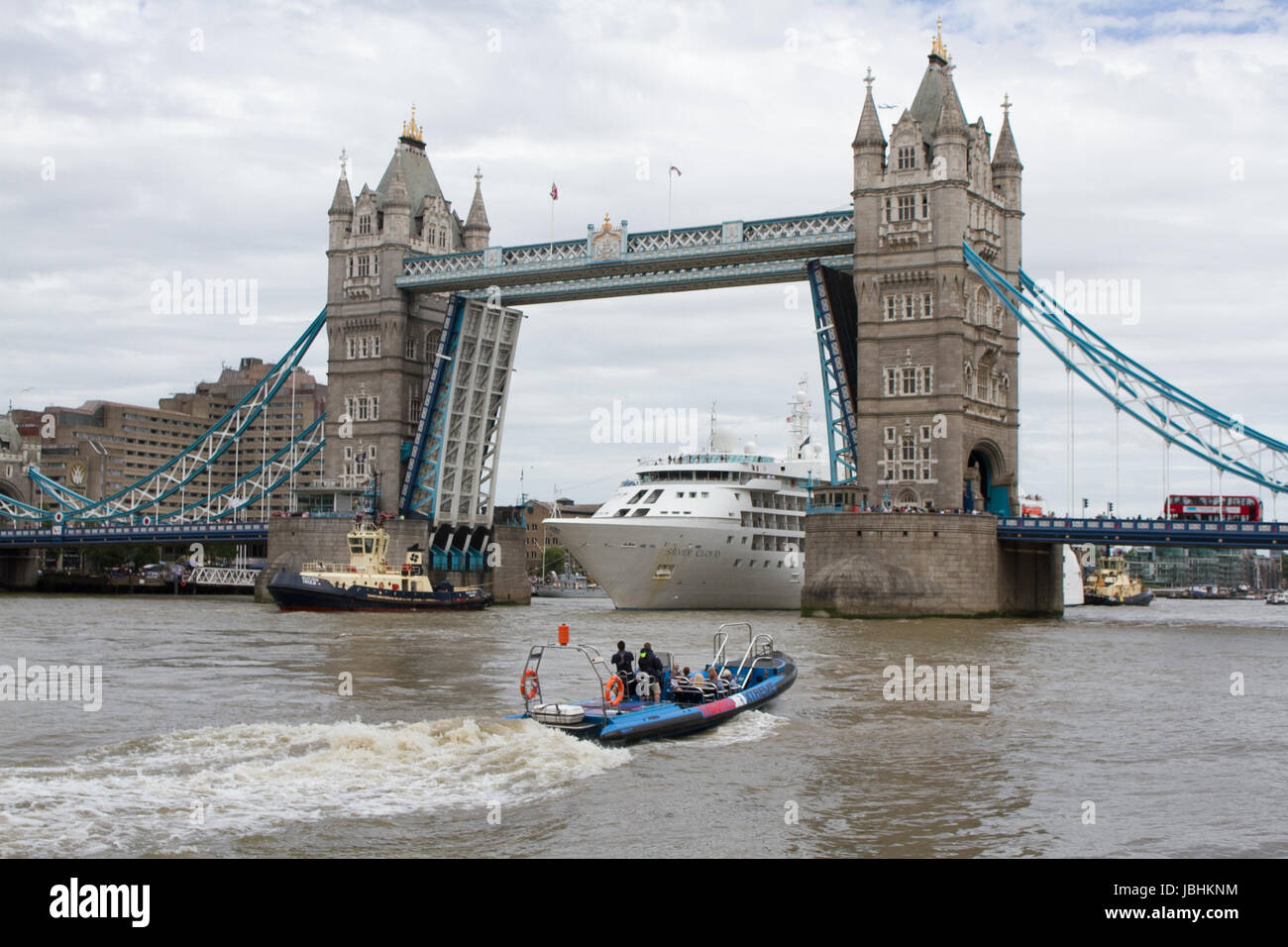 London UK. 11th June 2017. Tower Bridge lifts its draw bridge to allow ...