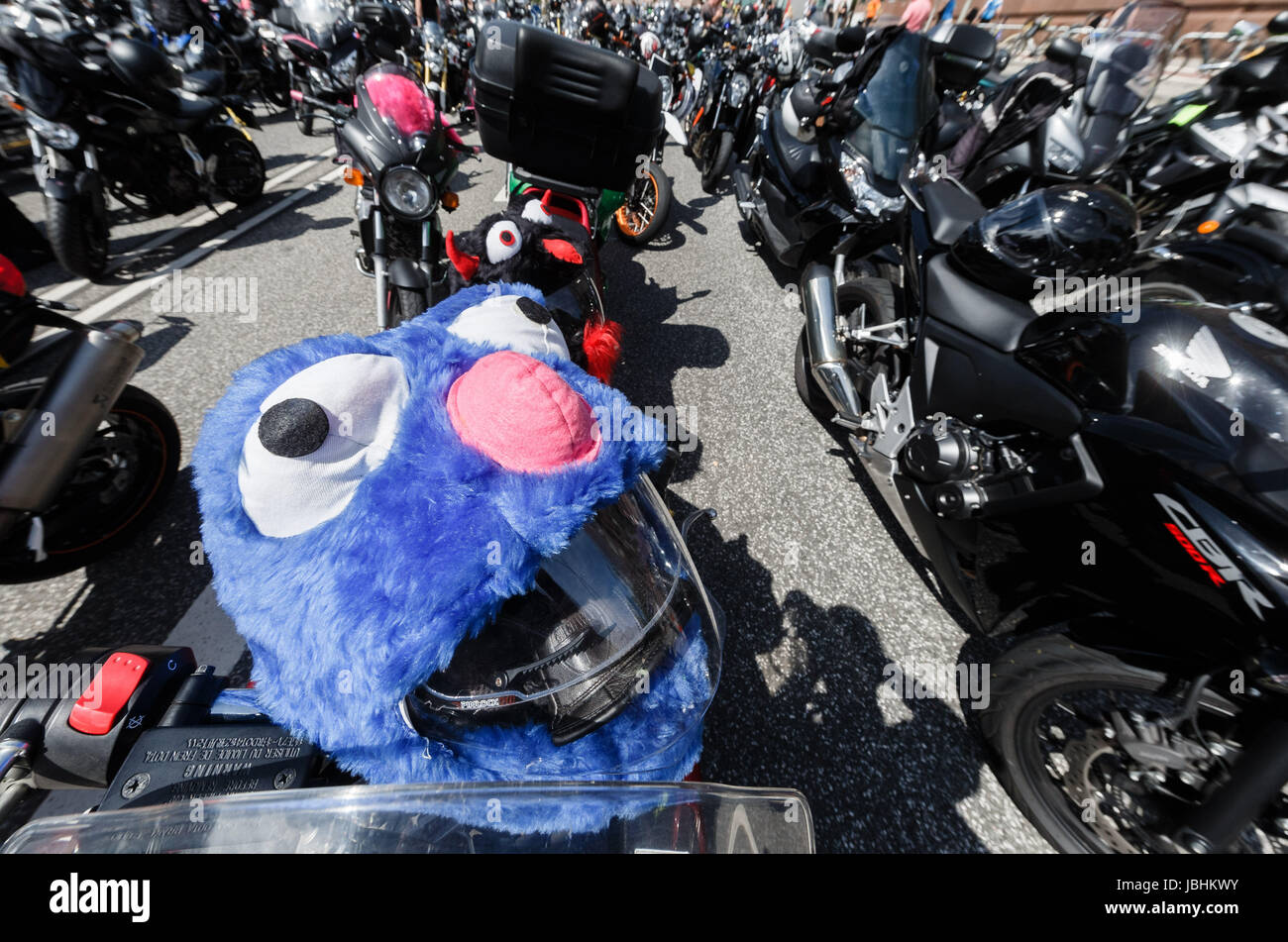 Hamburg, Germany. 11th June, 2017. Motorcycles and their drivers can be ...