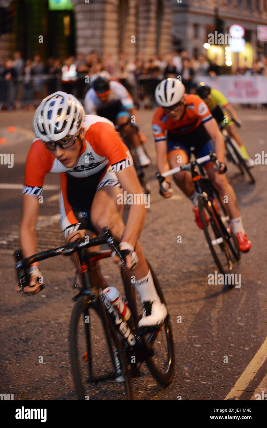 London, UK. 10th June, 2017. Cyclists racing through the streets around ...