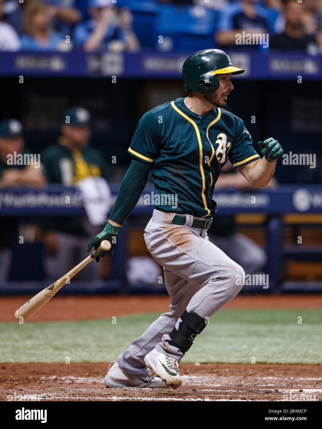 June 10, 2017 - Oakland Athletics Matt Joyce (23) swings at a pitch and ...