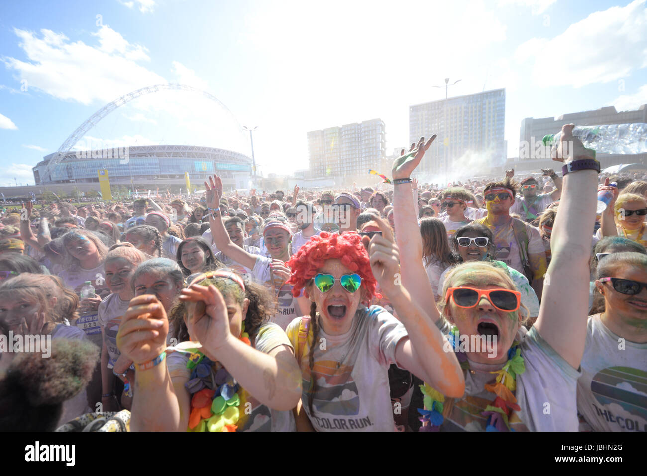 The Color Run London, Wembley Park 2017. Colour run participants at the ...