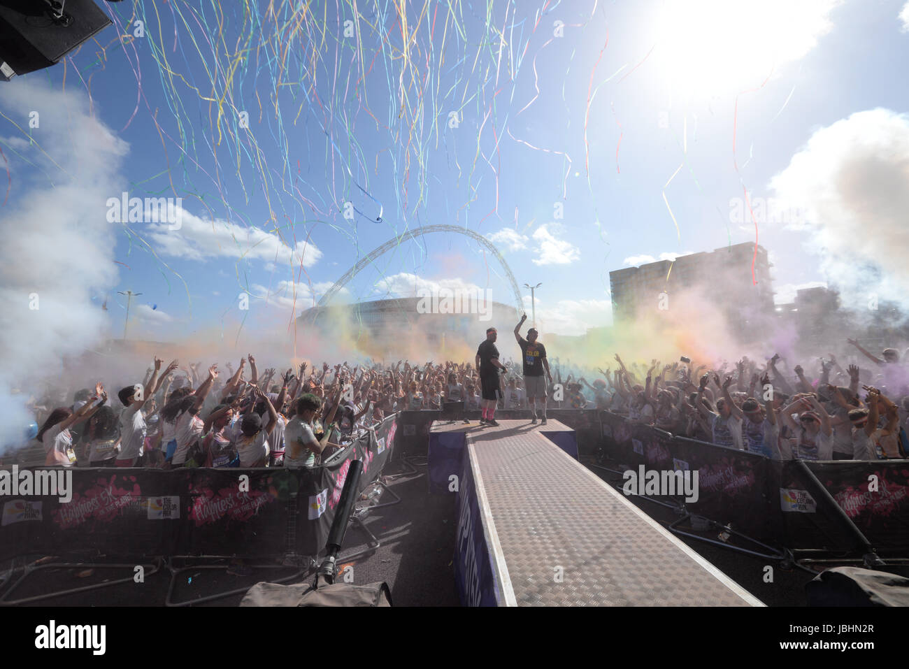 The Color Run London, Wembley Park 2017. Colour run participants at the ...
