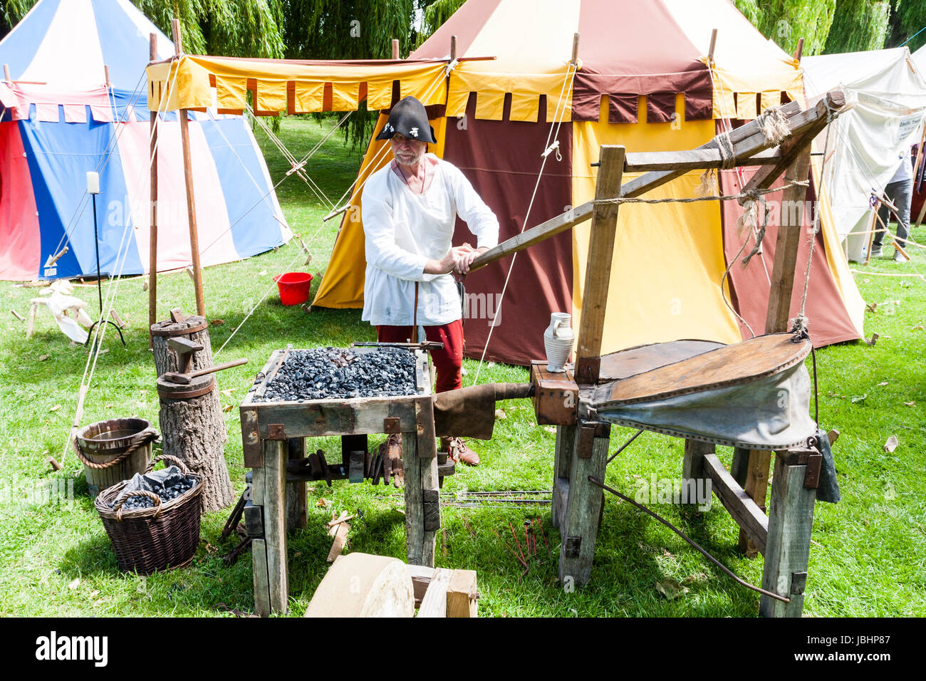 Medieval encampment re-enactment event at Sandwich town, England. Black ...