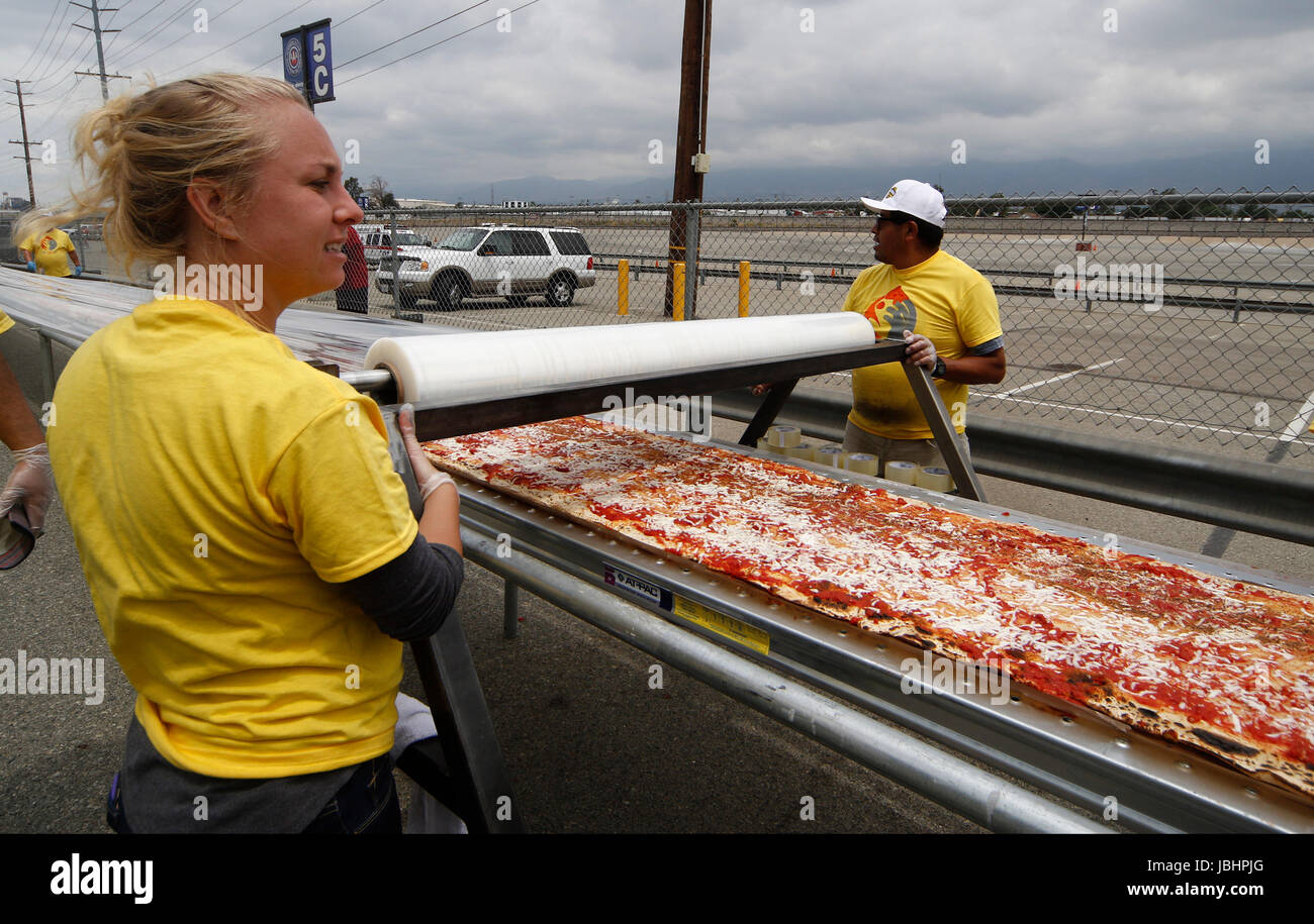 June 10, 2017. Fontana CA. The worlds longest pizza makes it into the ...