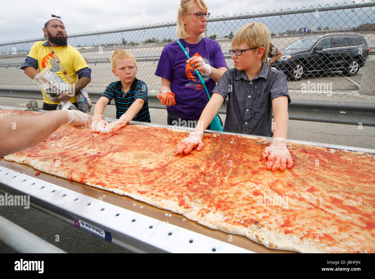 June 10, 2017. Fontana CA. The worlds longest pizza makes it into the ...